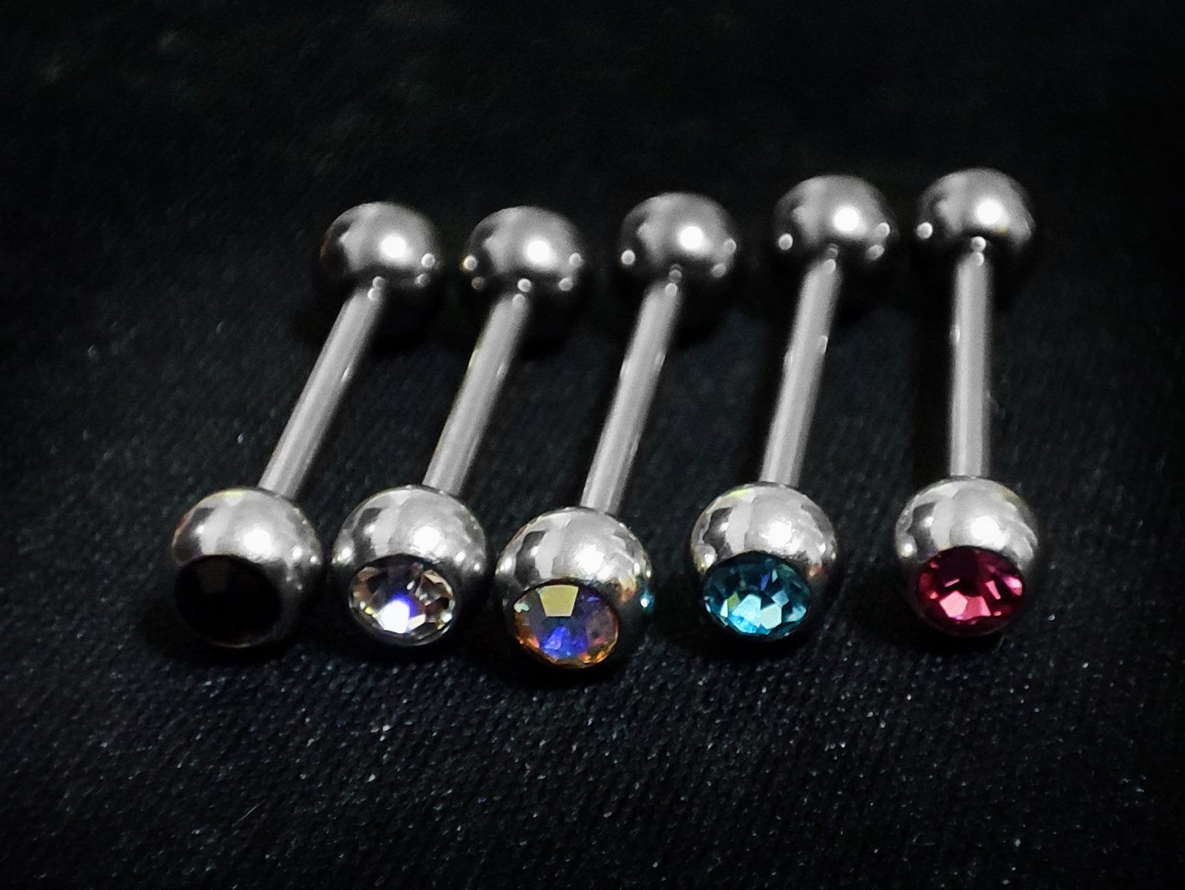 Titanium Tongue Piercing Bar, Barbell Stud with Gem Ball CZ Crystals ...